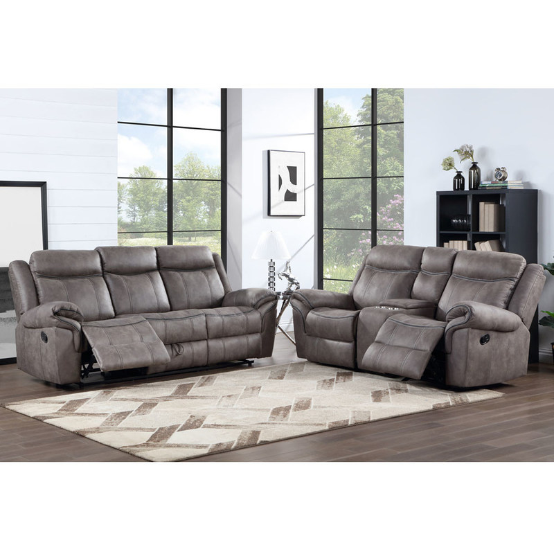 CB-59928LG-CON Sofa set with recliner in light gray color fabric-like vinyl
